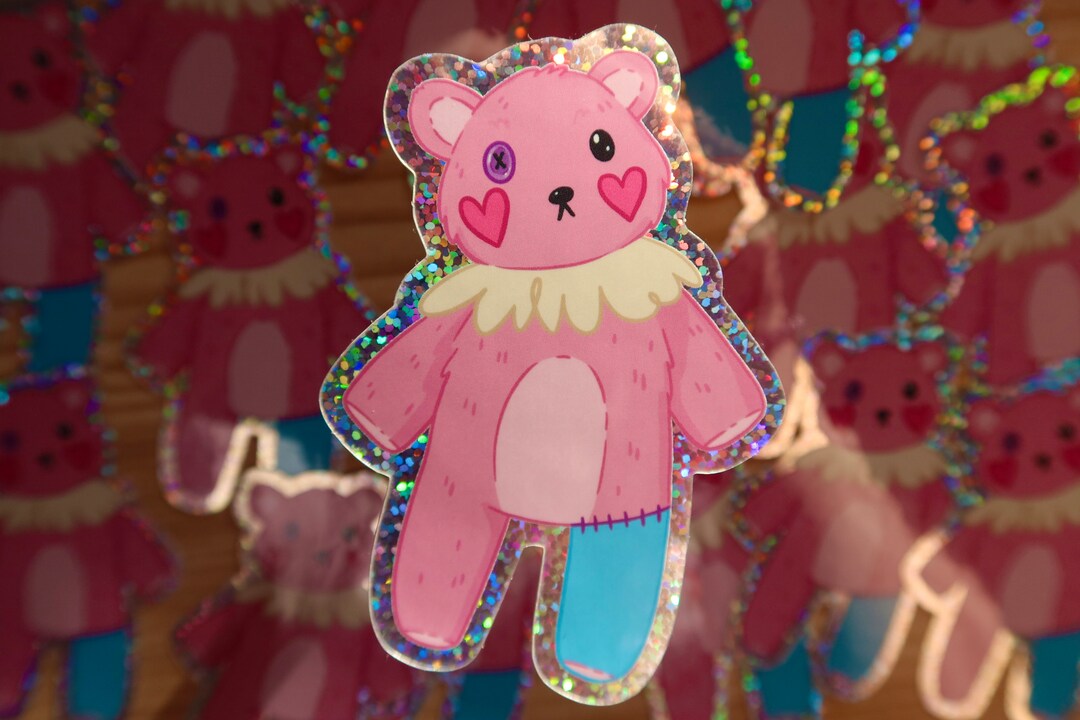 Teddy Bear Glitter Sticker - Etsy