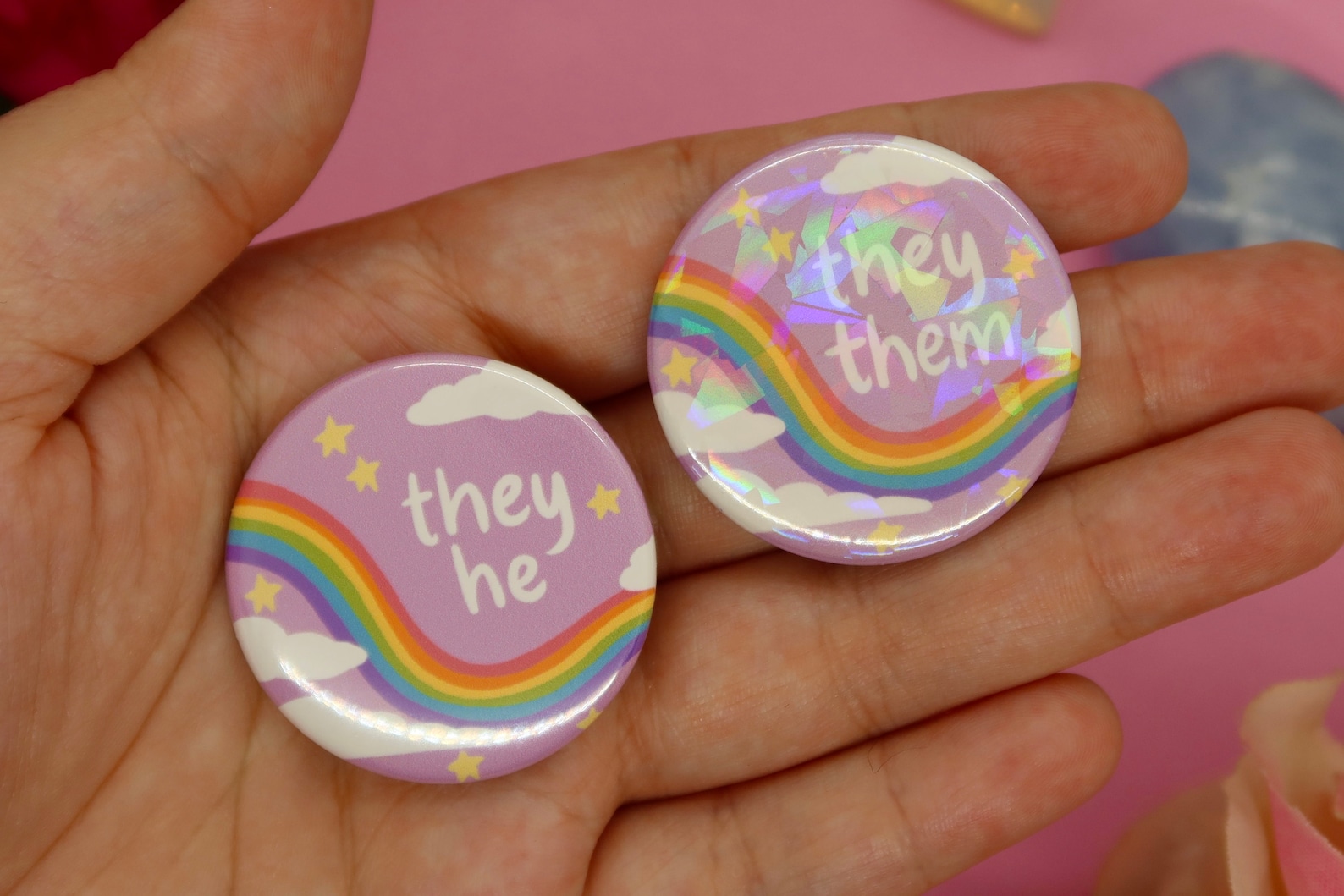Pastel Pronoun Pins Kawaii Aesthetic Pin Buttons They/them, He/they ...