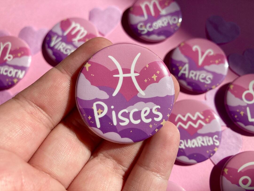 Holographic Zodiac Sign Pins Cute Pink Astrological Sign Button - Etsy