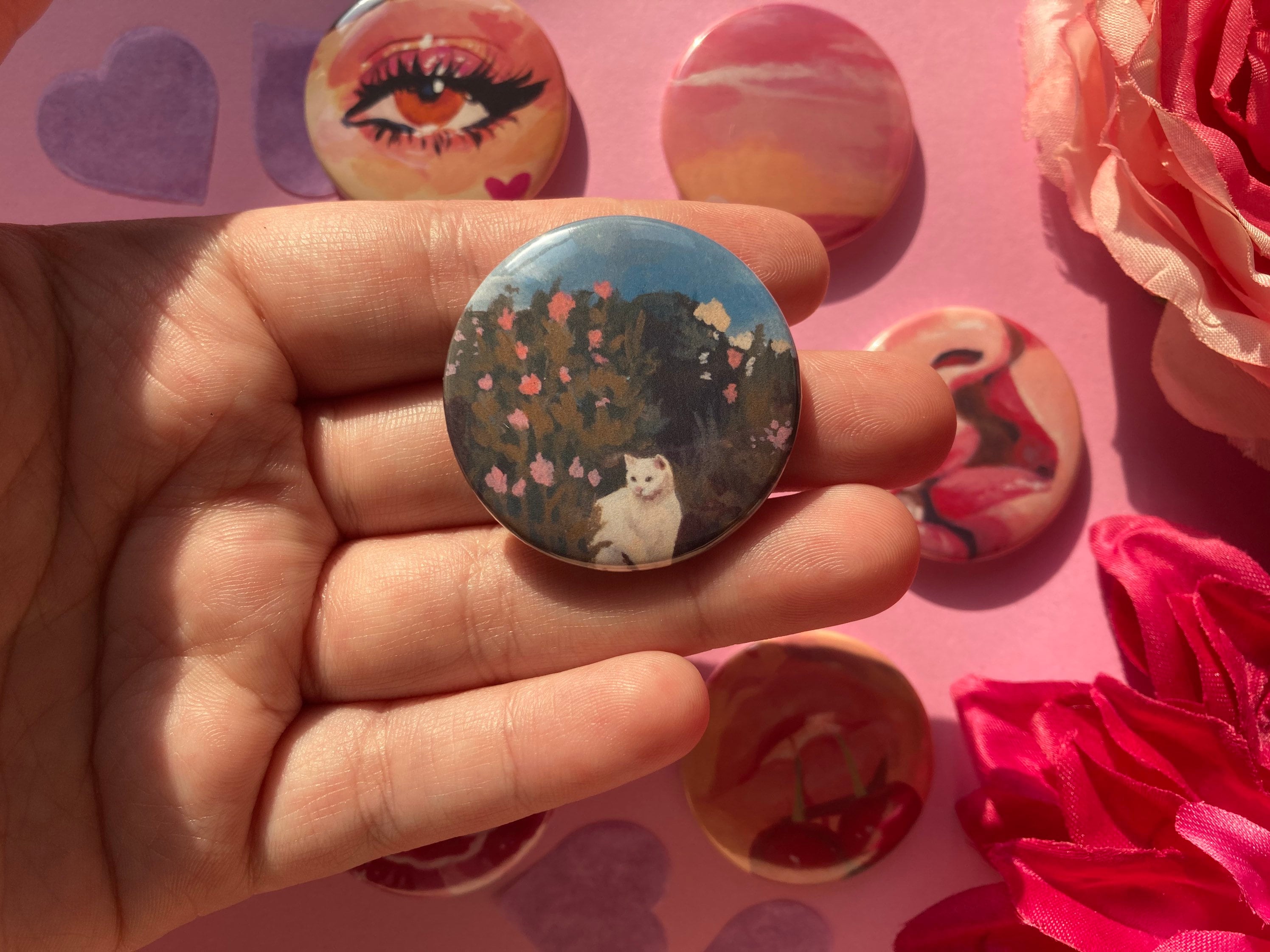 Aesthetic Painting Pins Pink Art Aesthetic Button Set Cat - Etsy