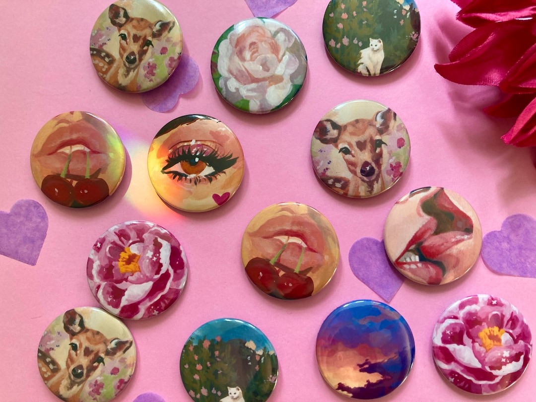 Aesthetic Painting Pins - Pink Art Coquette Aesthetic Button Set - Cat ...
