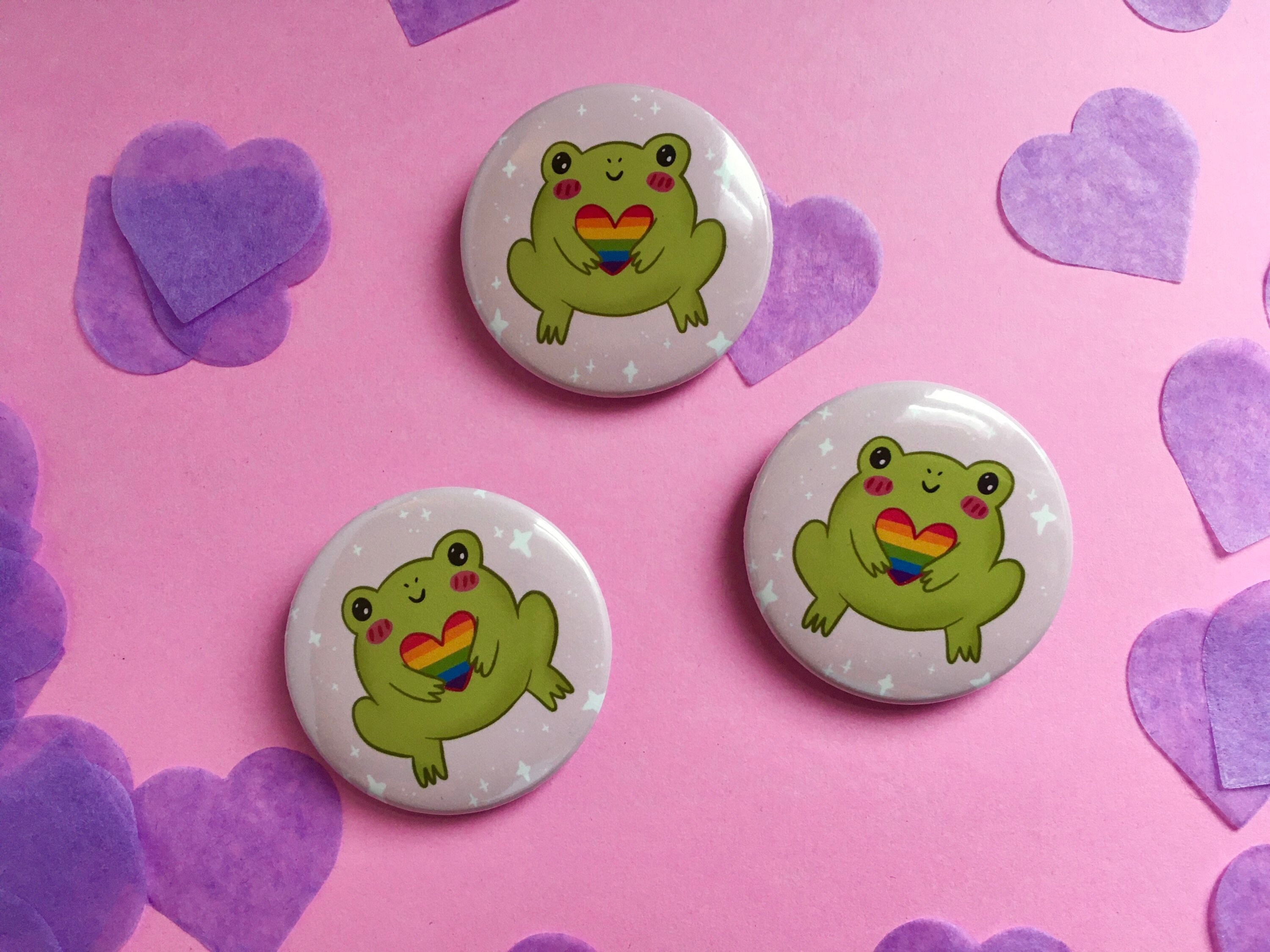 Pride Frog Pins Rainbow Heart Froggy Button | Etsy