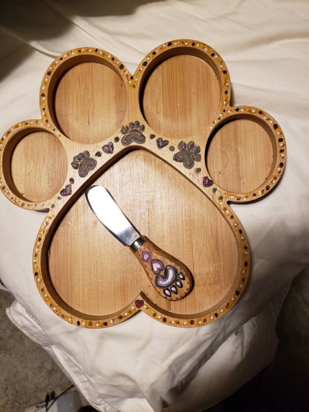 1 Dog Wood Cutting Board Doggie Paw 2 Sided Serving Platter Made From ...