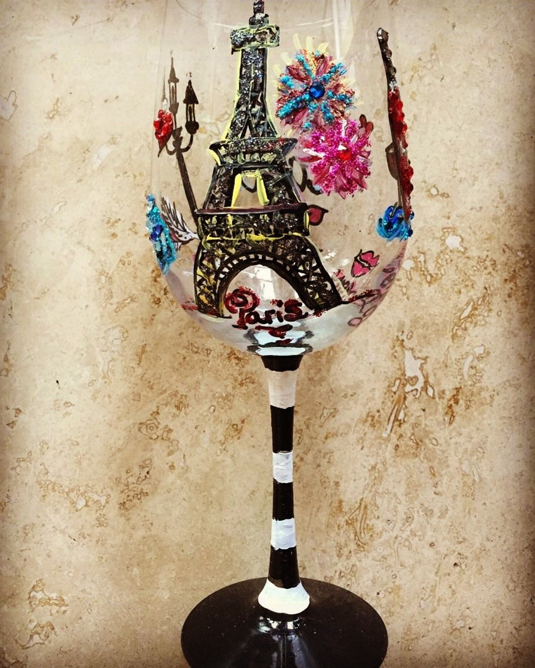 1 Paris Wine Glass Custom Hand Painted With Swarovski Australian ...