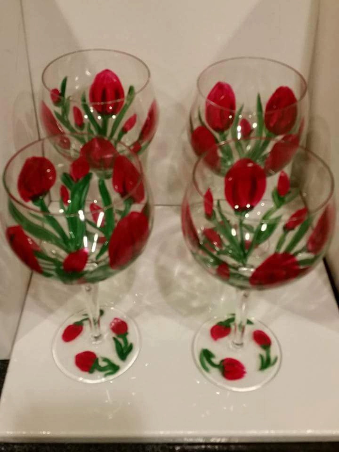 4 Red Wine Hand Painted Red Roses on Wine Glasses - Etsy