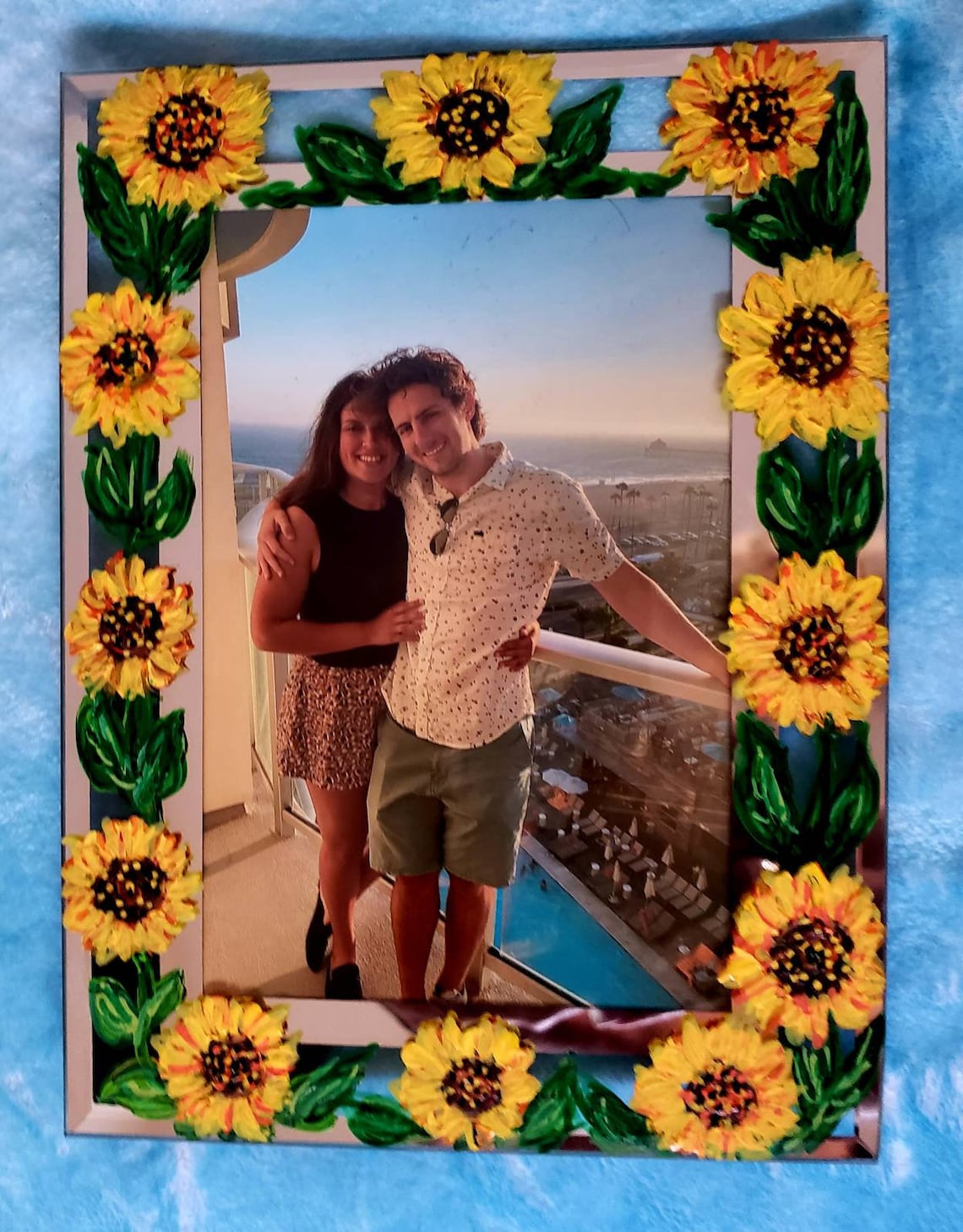 1 Sunflower Glass 5x7 Photo Picture Frame Handpainted Yellow and Orange ...