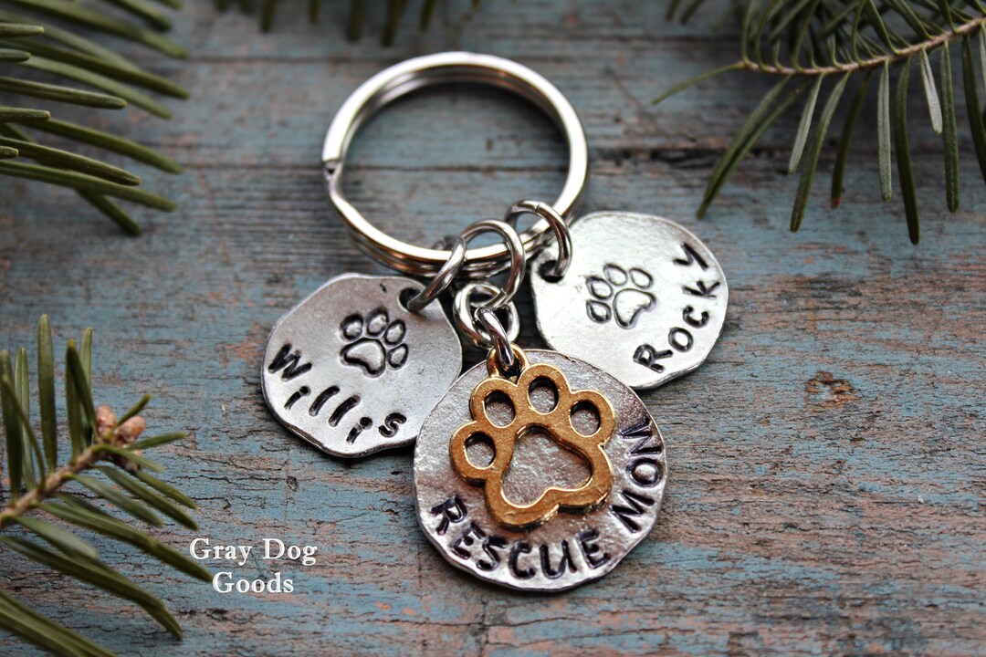 Rescue Mom Key Chain, Personalized Pet Key Chain, Hand Stamped Key ...