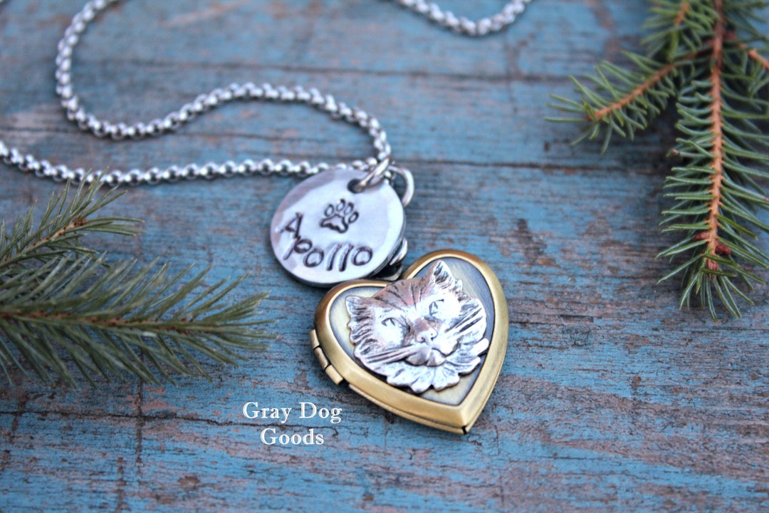 Cat Locket Necklace, Cat Heart Locket, Pet Memorial Necklace, Fur Baby ...