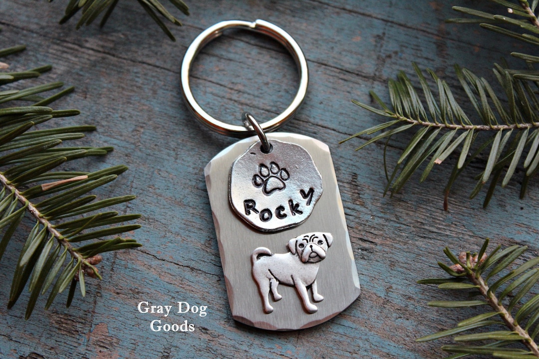 Pug Key Chain, Personalized Pug Key Chain, Pug Memorial, Dog Key Chain ...