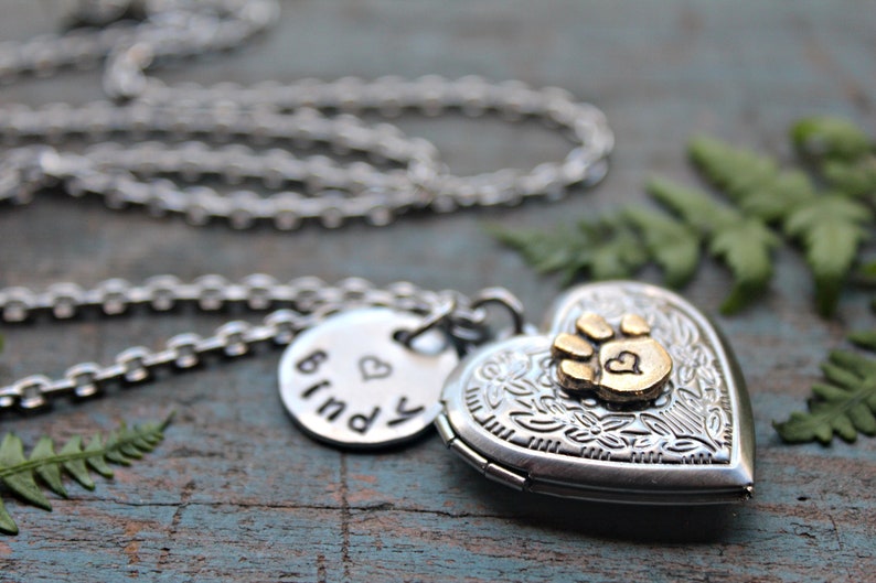 Paw Print Heart Locket Necklace Dog Locket Necklace Cat - Etsy