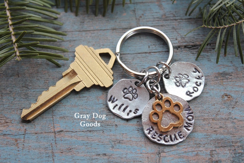Rescue Mom Key Chain, Personalized Pet Key Chain, Hand Stamped Key ...
