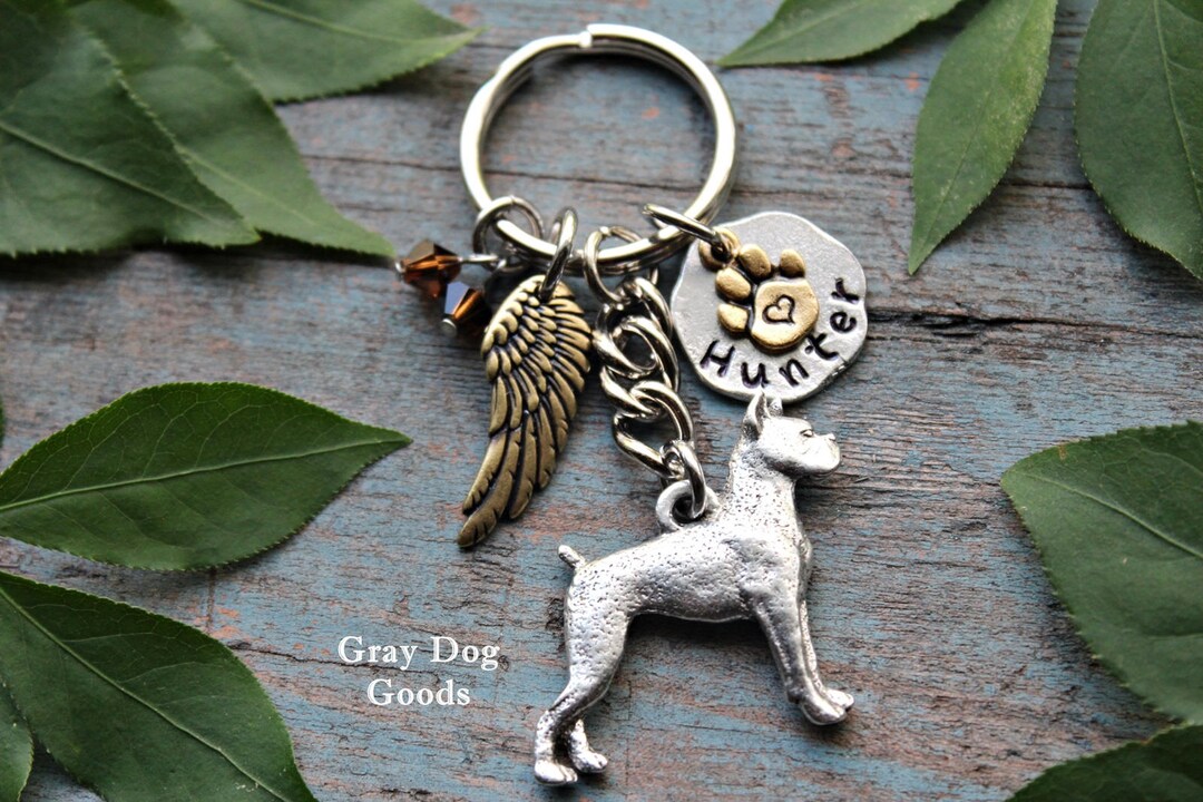 Boxer Memorial Key Chain, Pet Memorial Key Chain, Boxer Pointy Ears ...