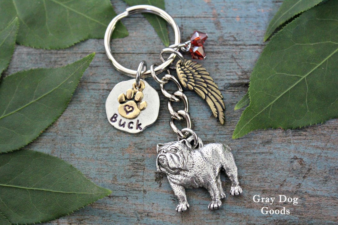 Bulldog Memorial Keychain, Pet Memorial Key Chain, Bulldog Key Chain ...