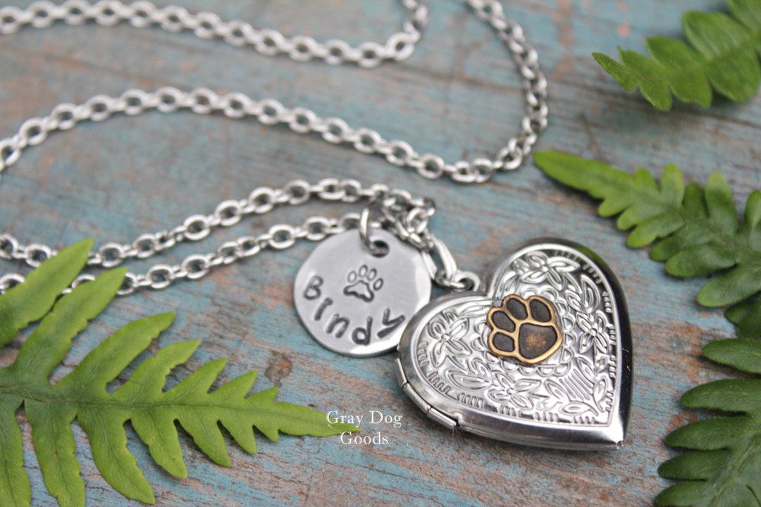 Paw Print Heart Locket Necklace, Dog Locket Necklace, Cat Locket ...