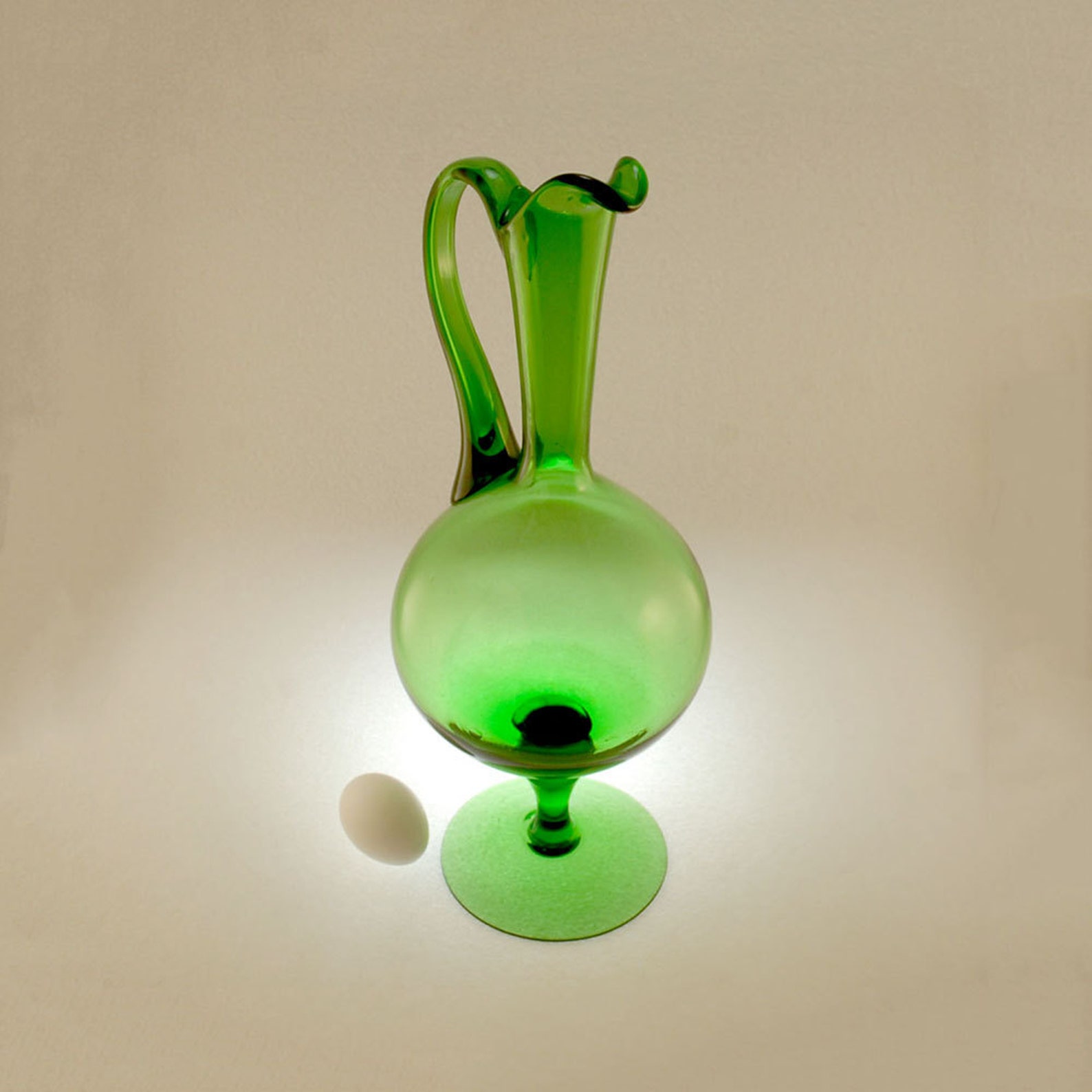Mid Century Hand Blown Italian Large Footed Green Glass Ewer Pitcher ...