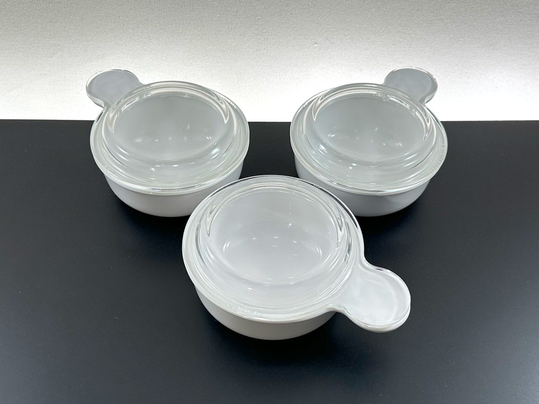 3 Vintage Corning White Coupe "grab-it" Heat N Serve Dishes With Glass ...