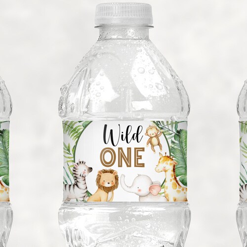 Editable tropical water bottle labels wild one 1st birthday favors 37 ...