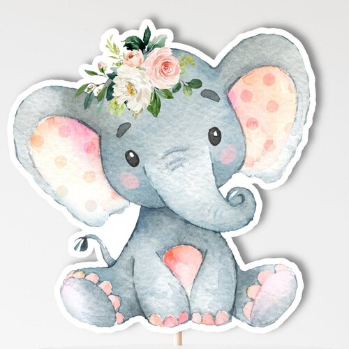 PRINTABLE Elephant Centerpieces Pink Elephant Cake Topper | Etsy