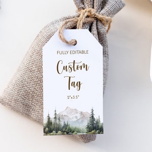 Editable Forest Mountain Thank You Tag Wedding Favor Tag Adventure Baby ...