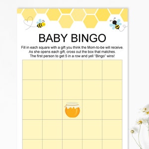 Baby Bingo Cards Bumble Bee Baby Shower Game Blank Bingo Printable ...