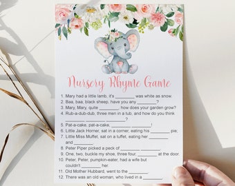 Girl Elephant Baby Shower Game Nursery Rhyme Quiz Game Pink - Etsy