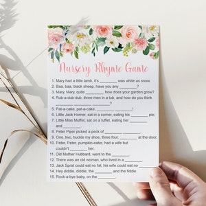 Nursery Rhyme Quiz Blush Pink Baby Shower Game Boho Baby Shower Game ...