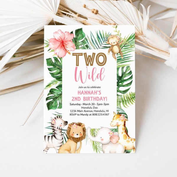 Two Wild Birthday Girl Invitation - Etsy