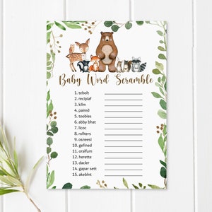 Baby Word Scramble Game Woodland Baby Shower Game Greenery Woodland ...