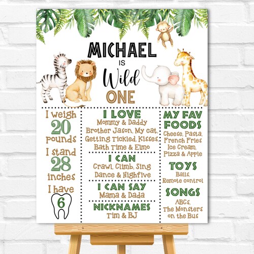 Editable Safari Animals Birthday Milestone Sign Jungle | Etsy
