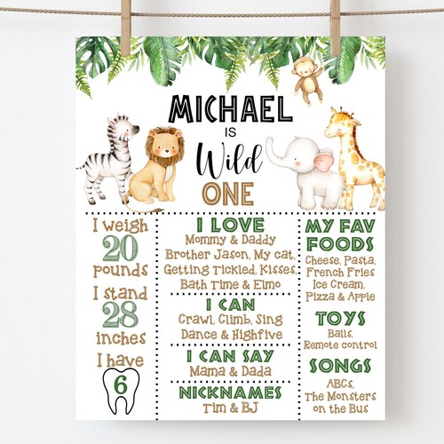 Editable Safari Birthday Milestone Poster Wild One Birthday - Etsy