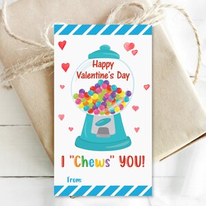 Kids Valentine Tag Bubble Gum Valentines Day Gift Tag I Chews You ...