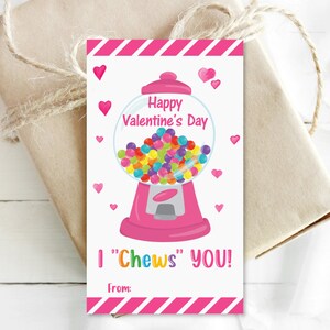 Kids Valentine Tag Bubble Gum Valentines Day Gift Tag I Chews You ...