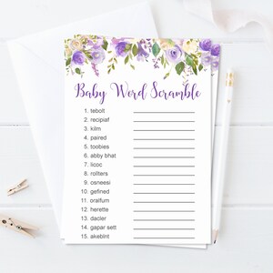 Baby Word Scramble Game Purple Baby Shower Game Printable Baby Shower ...