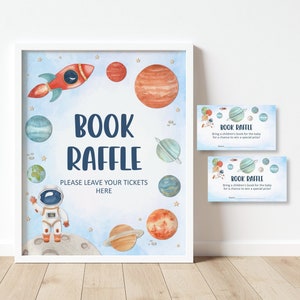 Space Baby Shower Book Raffle Tickets & Sign Galaxy Baby Shower Outer ...