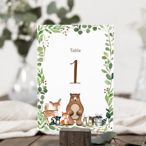 Table Number Cards Woodland Animals Printable Table Numbers - Etsy