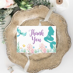Mermaid Thank You Card Printable Folded Thank You Note Card - Etsy