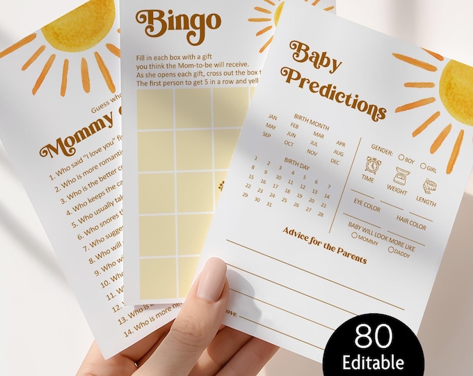 Editable Sun Baby Shower Games Bundle, Here Comes the Sun Baby Shower ...