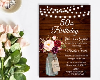 Rustic 50th Birthday Invitation - Etsy