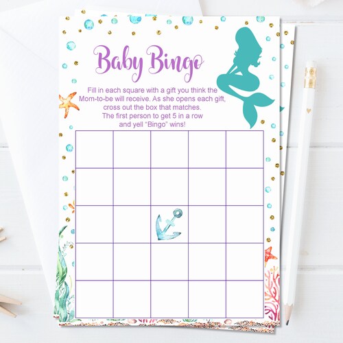 Mermaid Tail Baby Shower Bingo Game Pre-filled Blank Cards - Etsy