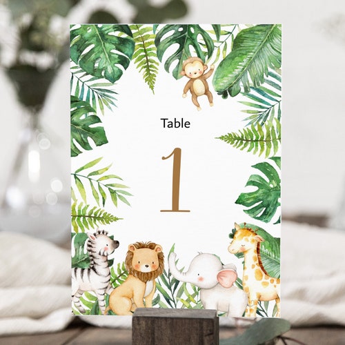 Table Number Cards Jungle Safari Animals Printable Table - Etsy