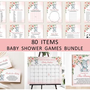 Editable Pink Elephant Baby Shower Games Bundle Girl Elephant Little ...