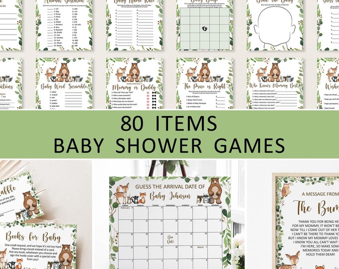 Woodland Animals Baby Shower Games Bundle, Forest Animals Baby Shower ...