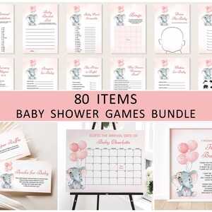 Editable Elephant Baby Shower Games Bundle Pink Elephant Girl Baby ...