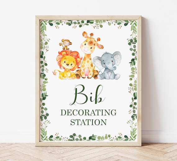Bib Decorating Station Sign Jungle Baby Shower Safari Baby Shower ...