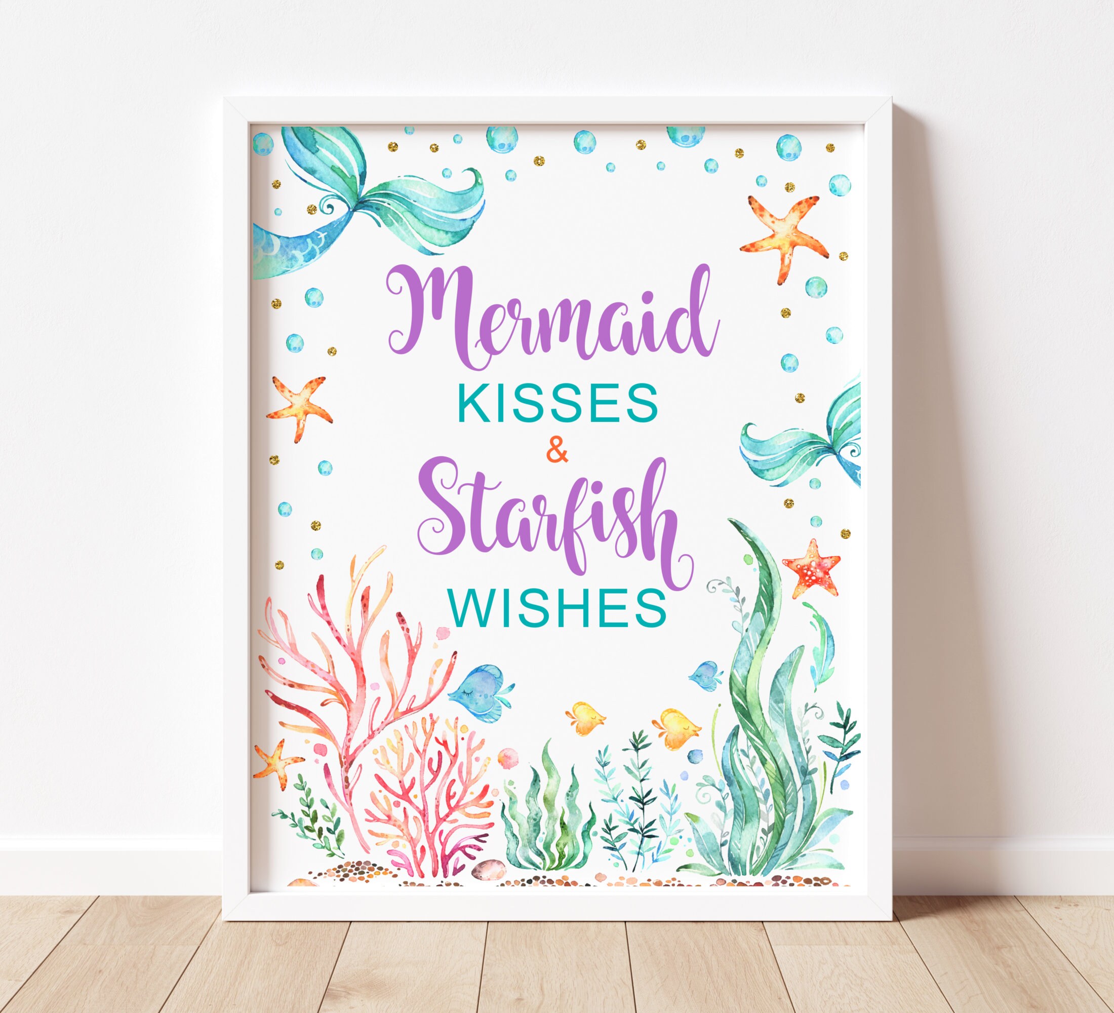 Mermaid Kisses and Starfish Wishes Sign Under The Sea Mermaid | Etsy