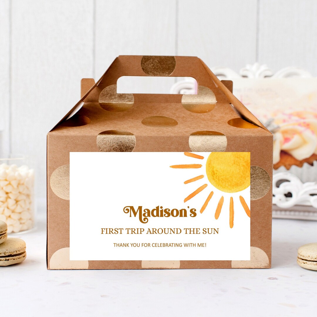 Editable Sun Birthday Gable Box Label First Trip Around the Sun Party ...