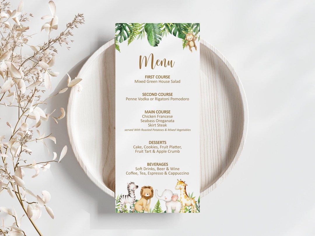 Editable Jungle Safari Menu Printable Safari Baby Shower Brunch Safari ...