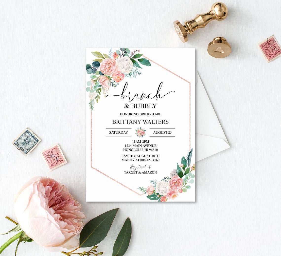 Brunch and Bubbly Invite Bridal Brunch Invitation Greenery | Etsy