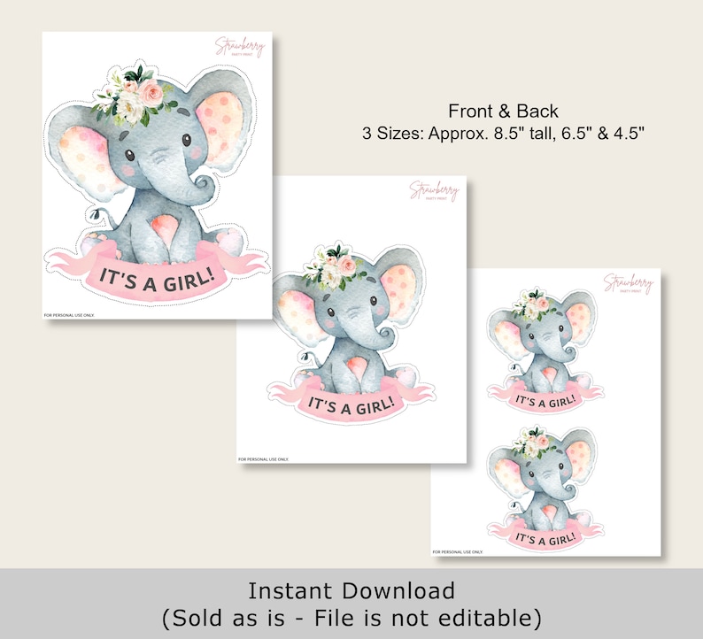 PRINTABLE Elephant Centerpieces Pink Elephant Cake Topper - Etsy