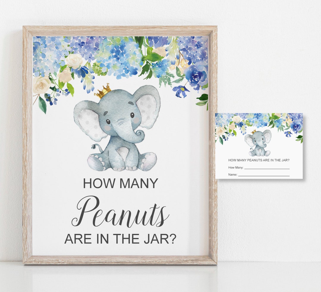 Guess How Many Peanuts Game Boy Elephant Baby Shower Game Printable ...